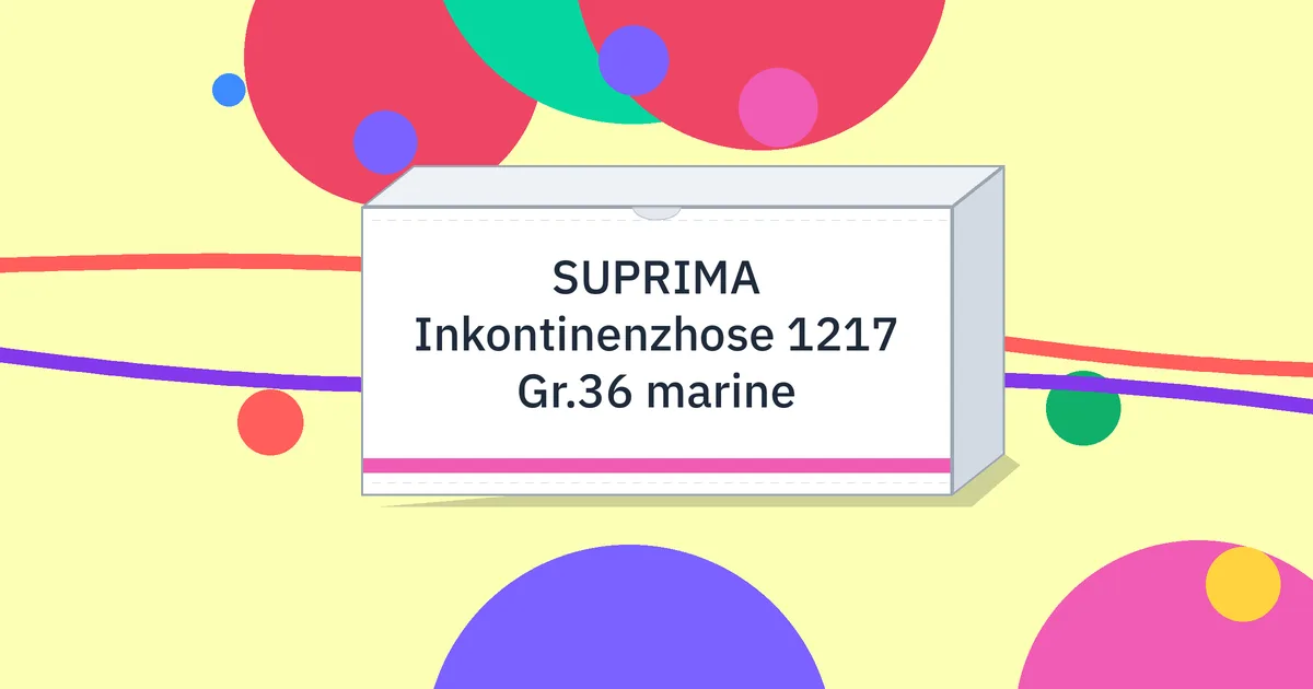 Symbolbild: Packung mit der Aufschrift SUPRIMA Inkontinenzhose 1217 Gr.36 marine (PZN 19174292) – Verfügbarkeit und Bezug in Apotheken in Frankfurt am Main