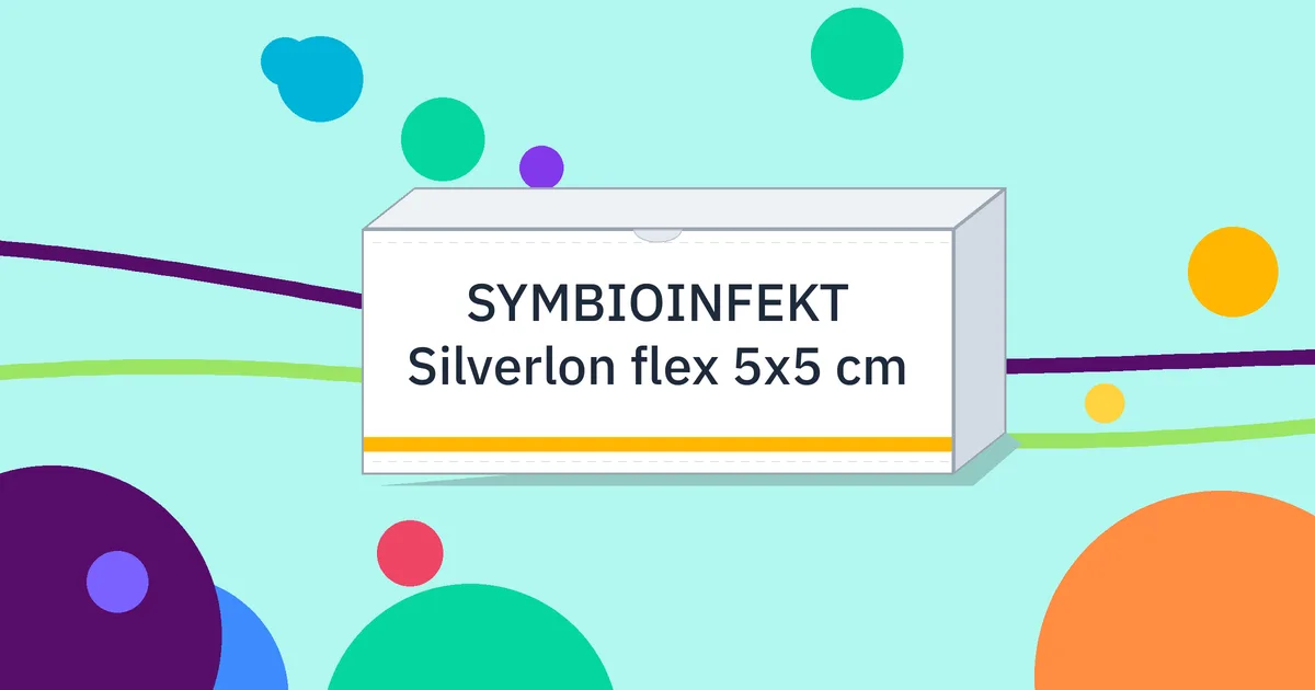 Symbolbild: Packung mit der Aufschrift SYMBIOINFEKT Silverlon flex 5x5 cm (PZN 11601665) – Verfügbarkeit und Bezug in Apotheken in Frankfurt am Main
