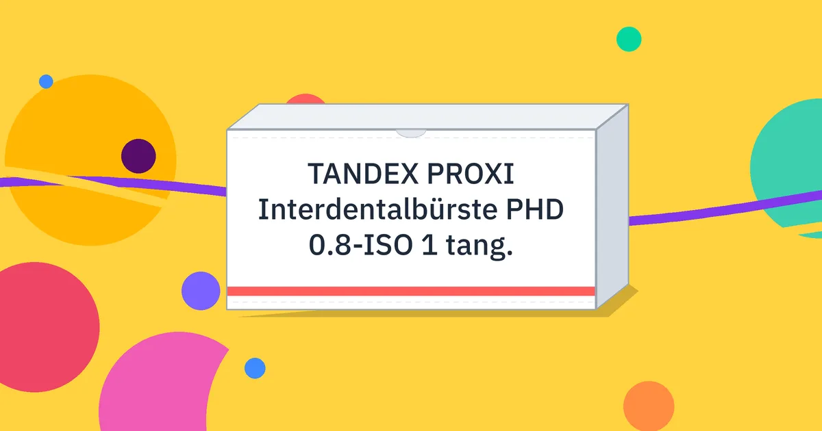 Symbolbild: Packung mit der Aufschrift TANDEX PROXI Interdentalbürste PHD 0.8-ISO 1 tang. (PZN 16855554) – Verfügbarkeit und Bezug in Apotheken in Frankfurt am Main
