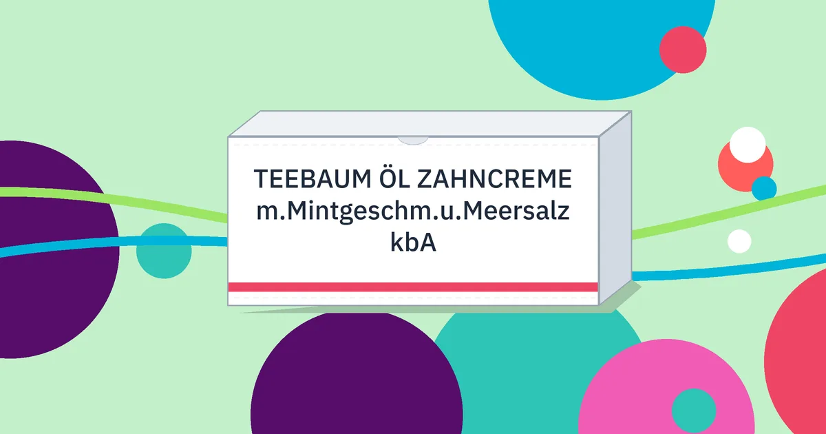 Symbolbild: Packung mit der Aufschrift TEEBAUM ÖL ZAHNCREME m.Mintgeschm.u.Meersalz kbA (PZN 07331384) – Verfügbarkeit und Bezug in Apotheken in Frankfurt am Main