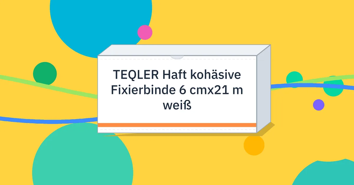 Symbolbild: Packung mit der Aufschrift TEQLER Haft kohäsive Fixierbinde 6 cmx21 m weiß (PZN 19829600) – Verfügbarkeit und Bezug in Apotheken in Frankfurt am Main