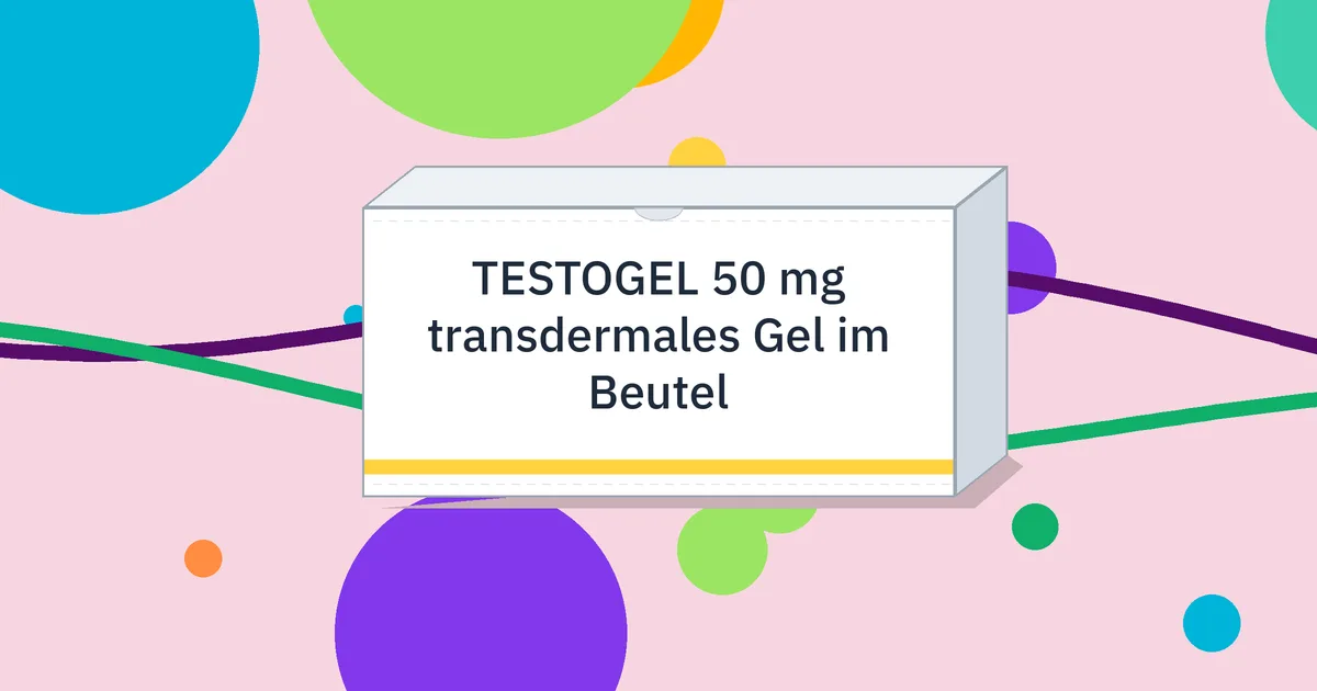 Symbolbild: Packung mit der Aufschrift TESTOGEL 50 mg transdermales Gel im Beutel (PZN 19182015) – Verfügbarkeit und Bezug in Apotheken in Frankfurt am Main
