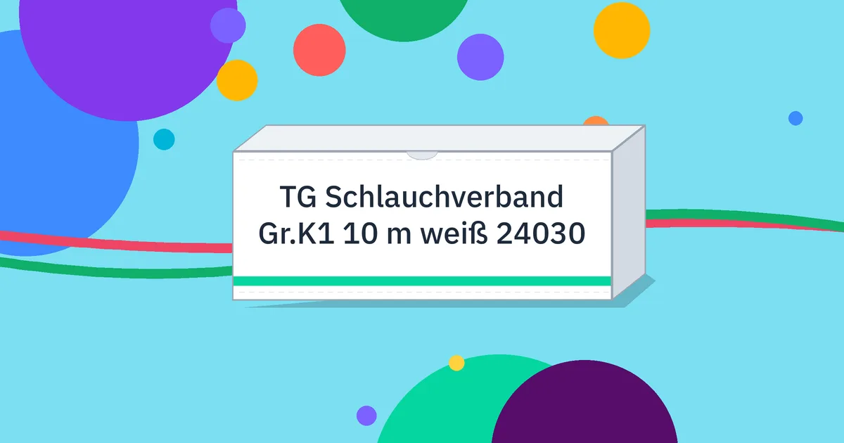 Symbolbild: Packung mit der Aufschrift TG Schlauchverband Gr.K1 10 m weiß 24030 (PZN 01011460) – Verfügbarkeit und Bezug in Apotheken in Frankfurt am Main