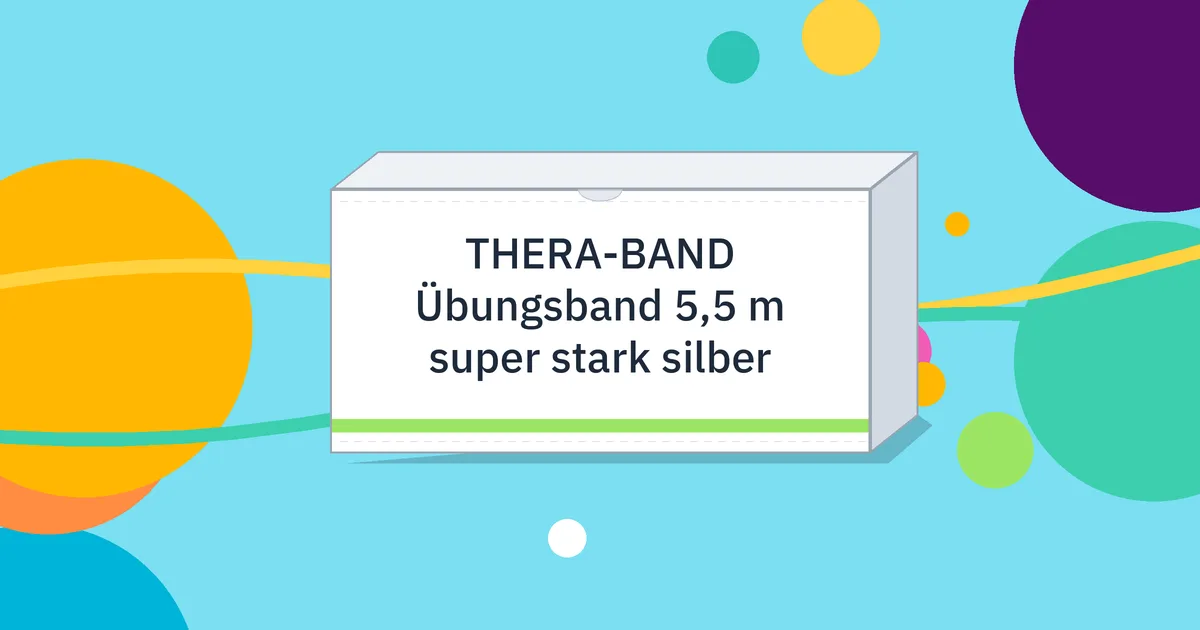 Symbolbild: Packung mit der Aufschrift THERA-BAND Übungsband 5,5 m super stark silber (PZN 00340196) – Verfügbarkeit und Bezug in Apotheken in Frankfurt am Main