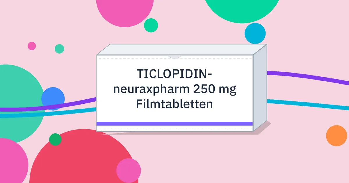 Symbolbild: Packung mit der Aufschrift TICLOPIDIN-neuraxpharm 250 mg Filmtabletten (PZN 01267308) – Verfügbarkeit und Bezug in Apotheken in Frankfurt am Main