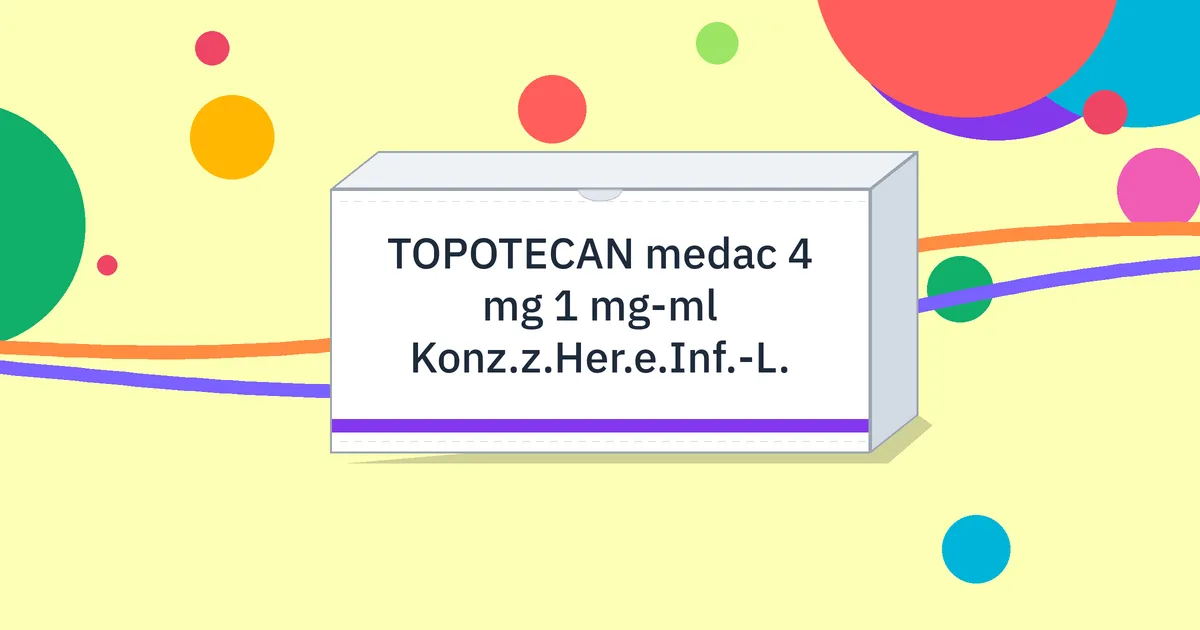 Symbolbild: Packung mit der Aufschrift TOPOTECAN medac 4 mg 1 mg-ml Konz.z.Her.e.Inf.-L. (PZN 09123767) – Verfügbarkeit und Bezug in Apotheken in Frankfurt am Main