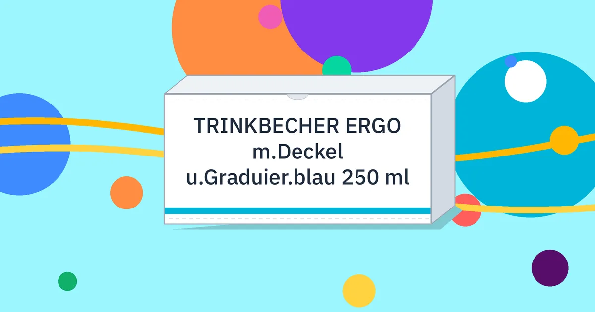 Symbolbild: Packung mit der Aufschrift TRINKBECHER ERGO m.Deckel u.Graduier.blau 250 ml (PZN 01907067) – Verfügbarkeit und Bezug in Apotheken in Frankfurt am Main