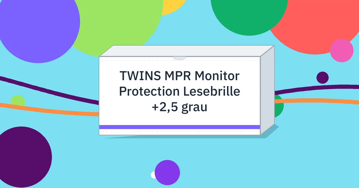 Symbolbild: Packung mit der Aufschrift TWINS MPR Monitor Protection Lesebrille +2,5 grau (PZN 13344445) – Verfügbarkeit und Bezug in Apotheken in Frankfurt am Main