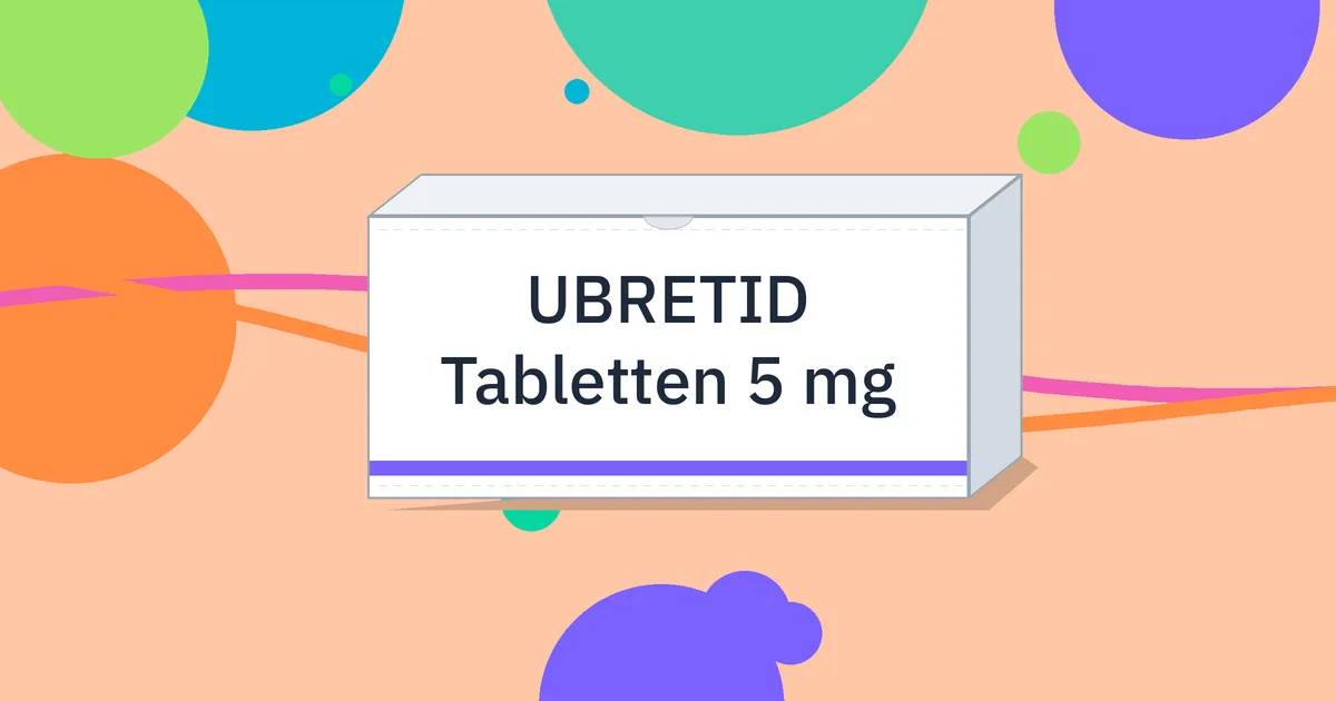 Symbolbild: Packung mit der Aufschrift UBRETID Tabletten 5 mg (PZN 13421855) – Verfügbarkeit und Bezug in Apotheken in Frankfurt am Main