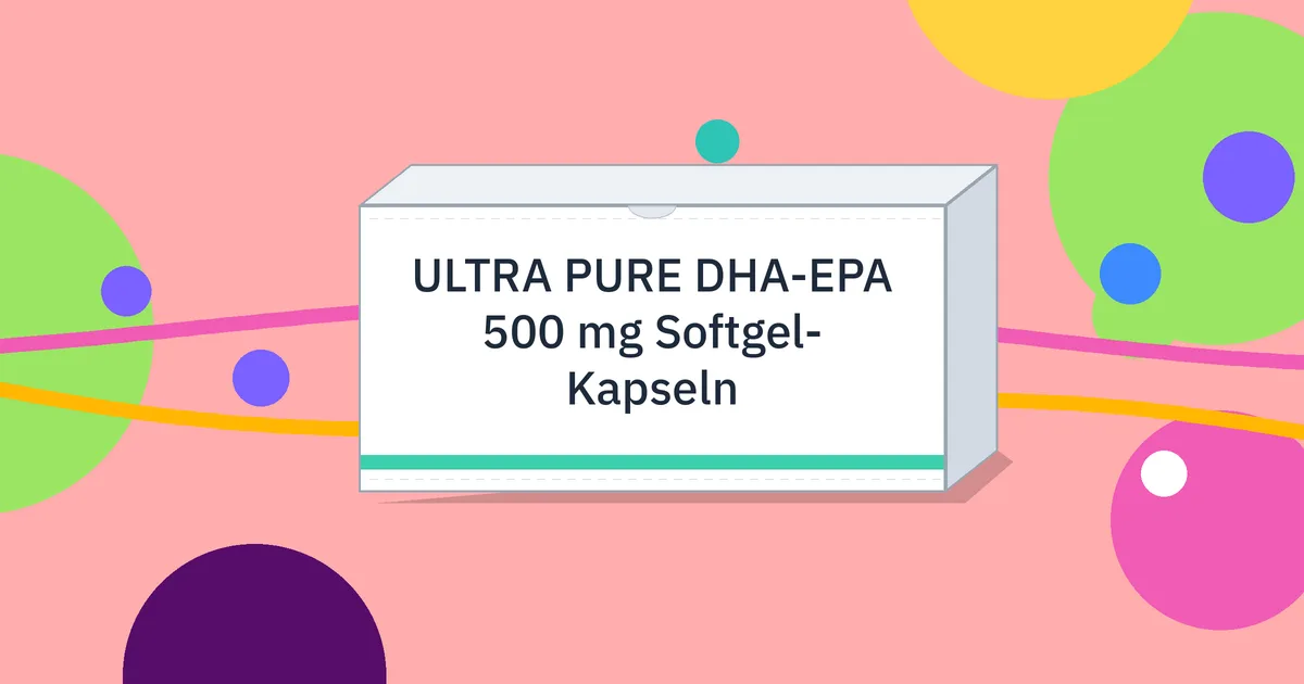 Symbolbild: Packung mit der Aufschrift ULTRA PURE DHA-EPA 500 mg Softgel-Kapseln (PZN 18366227) – Verfügbarkeit und Bezug in Apotheken in Frankfurt am Main