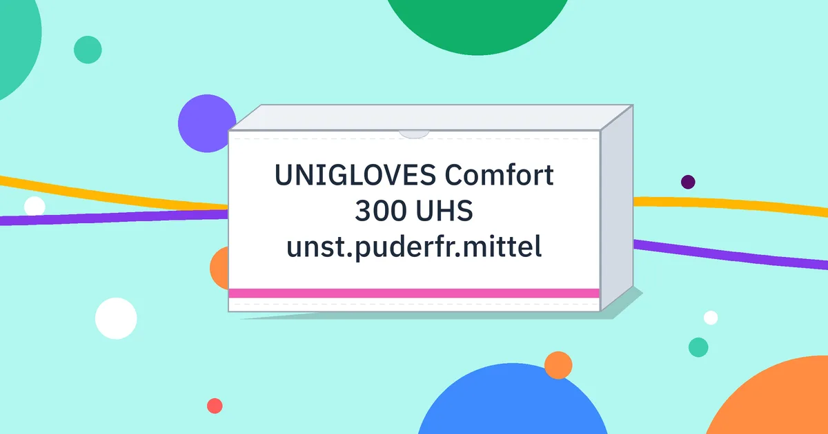 Symbolbild: Packung mit der Aufschrift UNIGLOVES Comfort 300 UHS unst.puderfr.mittel (PZN 06774027) – Verfügbarkeit und Bezug in Apotheken in Frankfurt am Main