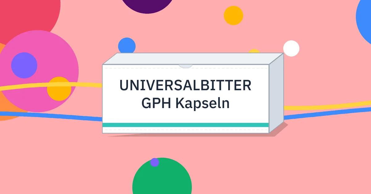 Symbolbild: Packung mit der Aufschrift UNIVERSALBITTER GPH Kapseln (PZN 06414056) – Verfügbarkeit und Bezug in Apotheken in Frankfurt am Main