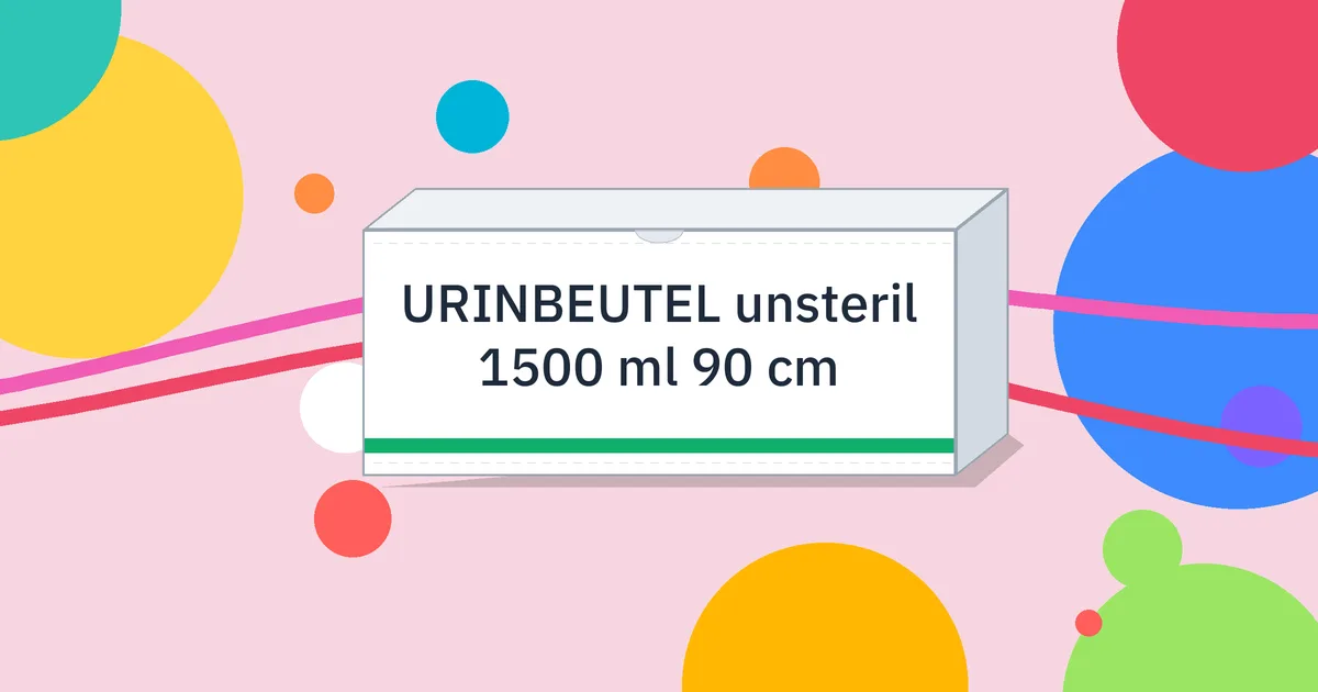 Symbolbild: Packung mit der Aufschrift URINBEUTEL unsteril 1500 ml 90 cm (PZN 17386239) – Verfügbarkeit und Bezug in Apotheken in Frankfurt am Main