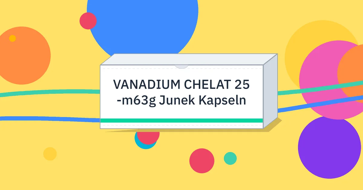 Symbolbild: Packung mit der Aufschrift VANADIUM CHELAT 25 -m63g Junek Kapseln (PZN 10555615) – Verfügbarkeit und Bezug in Apotheken in Frankfurt am Main