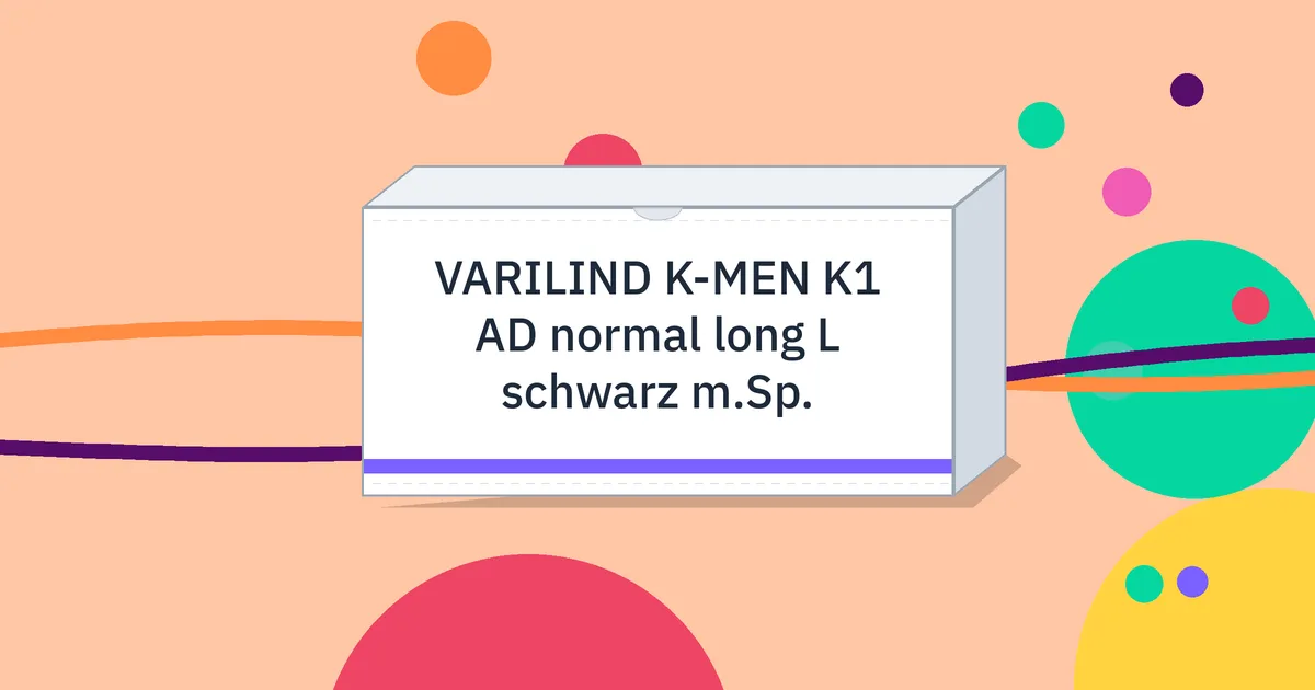 Symbolbild: Packung mit der Aufschrift VARILIND K-MEN K1 AD normal long L schwarz m.Sp. (PZN 20569179) – Verfügbarkeit und Bezug in Apotheken in Frankfurt am Main