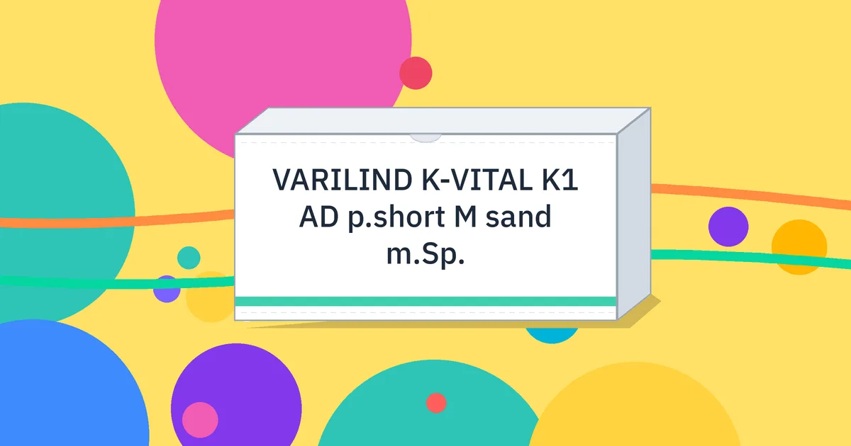 Symbolbild: Packung mit der Aufschrift VARILIND K-VITAL K1 AD p.short M sand m.Sp. (PZN 20565922) – Verfügbarkeit und Bezug in Apotheken in Frankfurt am Main