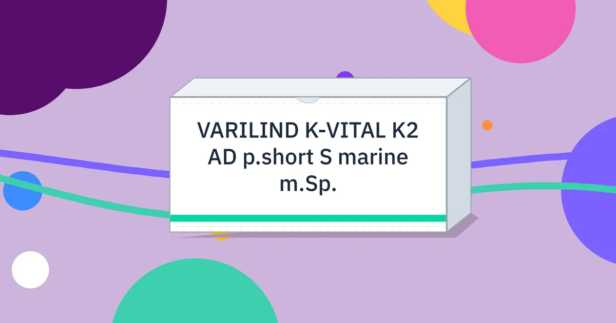 Symbolbild: Packung mit der Aufschrift VARILIND K-VITAL K2 AD p.short S marine m.Sp. (PZN 20567832) – Verfügbarkeit und Bezug in Apotheken in Frankfurt am Main