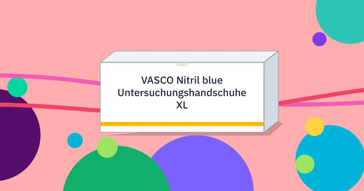 Symbolbild: Packung mit der Aufschrift VASCO Nitril blue Untersuchungshandschuhe XL (PZN 08929474) – Verfügbarkeit und Bezug in Apotheken in Frankfurt am Main
