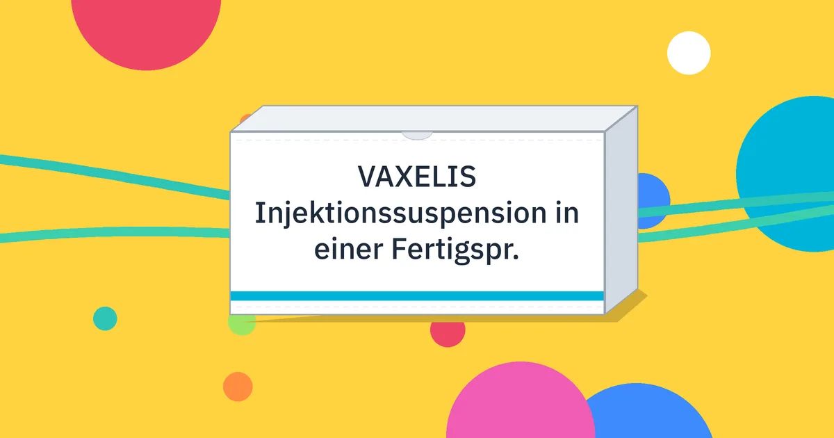 Symbolbild: Packung mit der Aufschrift VAXELIS Injektionssuspension in einer Fertigspr. (PZN 15398698) – Verfügbarkeit und Bezug in Apotheken in Frankfurt am Main