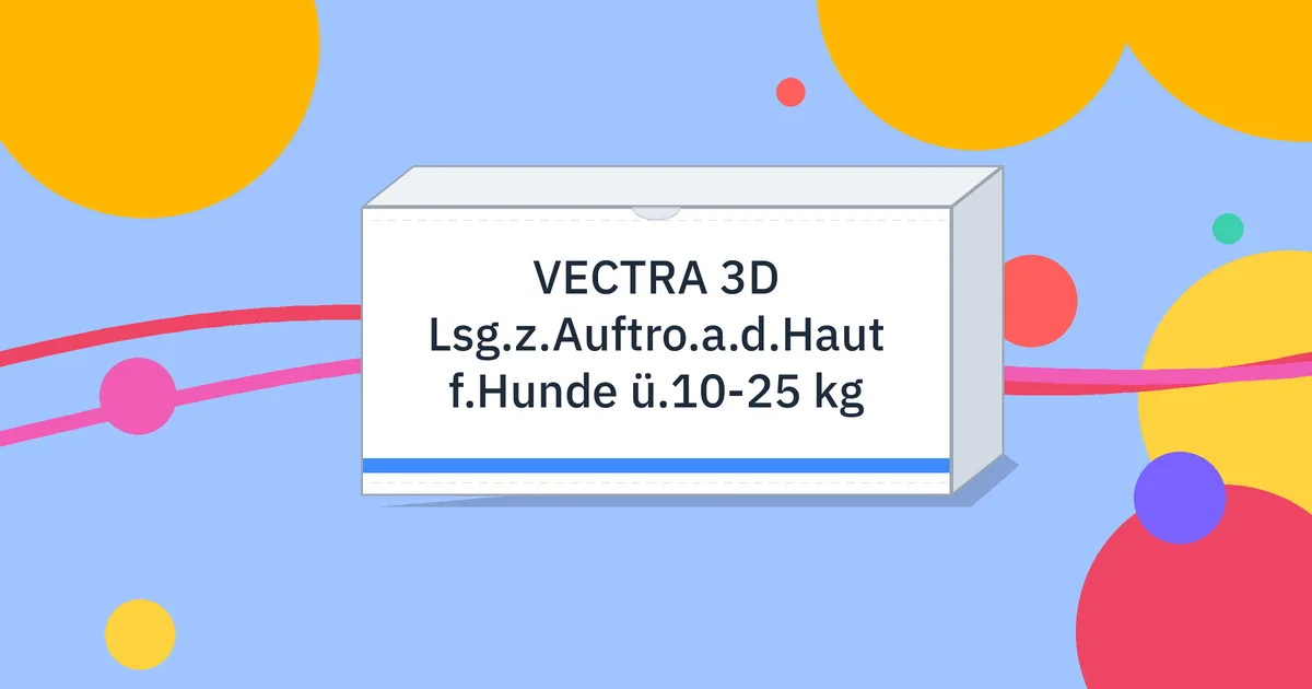 Symbolbild: Packung mit der Aufschrift VECTRA 3D Lsg.z.Auftro.a.d.Haut f.Hunde ü.10-25 kg (PZN 18910205) – Verfügbarkeit und Bezug in Apotheken in Frankfurt am Main