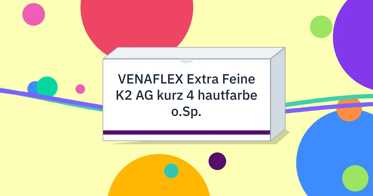 Symbolbild: Packung mit der Aufschrift VENAFLEX Extra Feine K2 AG kurz 4 hautfarbe o.Sp. (PZN 18308520) – Verfügbarkeit und Bezug in Apotheken in Frankfurt am Main