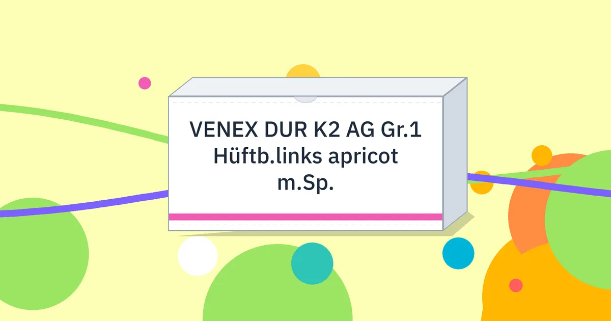 Symbolbild: Packung mit der Aufschrift VENEX DUR K2 AG Gr.1 Hüftb.links apricot m.Sp. (PZN 03225797) – Verfügbarkeit und Bezug in Apotheken in Frankfurt am Main
