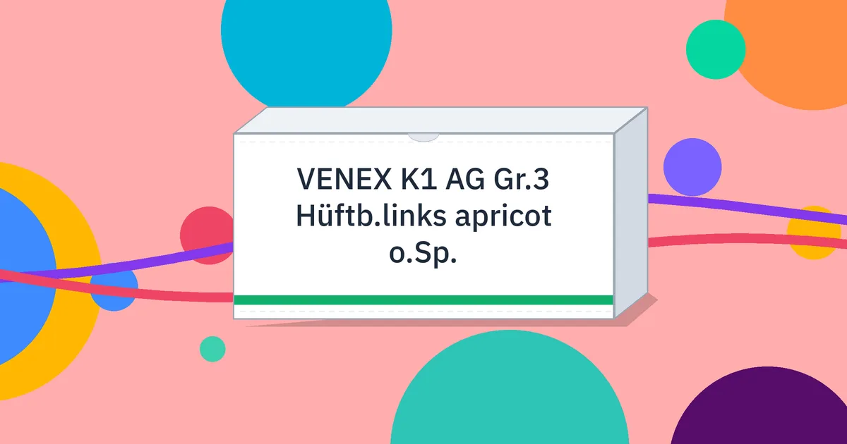 Symbolbild: Packung mit der Aufschrift VENEX K1 AG Gr.3 Hüftb.links apricot o.Sp. (PZN 03205837) – Verfügbarkeit und Bezug in Apotheken in Frankfurt am Main