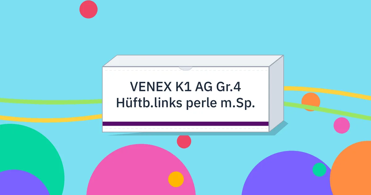 Symbolbild: Packung mit der Aufschrift VENEX K1 AG Gr.4 Hüftb.links perle m.Sp. (PZN 03199717) – Verfügbarkeit und Bezug in Apotheken in Frankfurt am Main