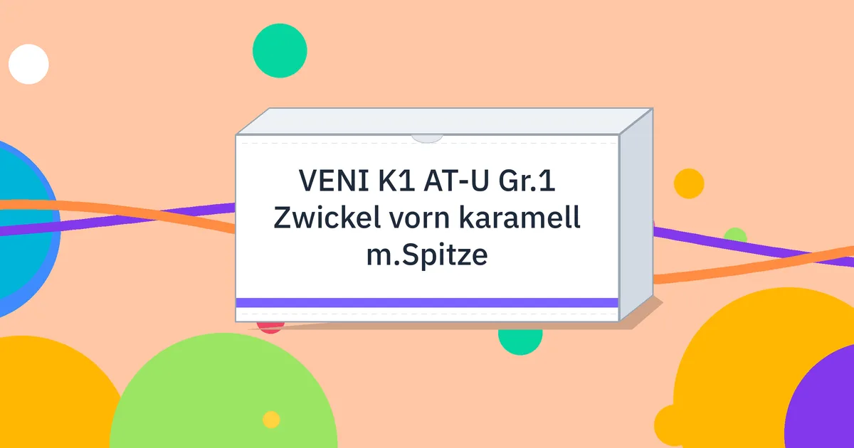 Symbolbild: Packung mit der Aufschrift VENI K1 AT-U Gr.1 Zwickel vorn karamell m.Spitze (PZN 13758715) – Verfügbarkeit und Bezug in Apotheken in Frankfurt am Main