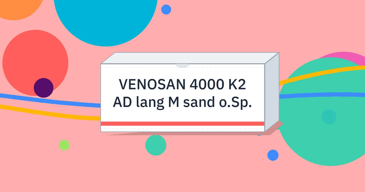 Symbolbild: Packung mit der Aufschrift VENOSAN 4000 K2 AD lang M sand o.Sp. (PZN 14422319) – Verfügbarkeit und Bezug in Apotheken in Frankfurt am Main