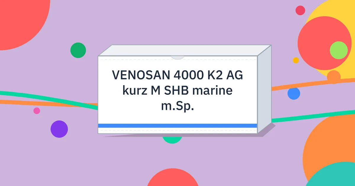 Symbolbild: Packung mit der Aufschrift VENOSAN 4000 K2 AG kurz M SHB marine m.Sp. (PZN 16602327) – Verfügbarkeit und Bezug in Apotheken in Frankfurt am Main