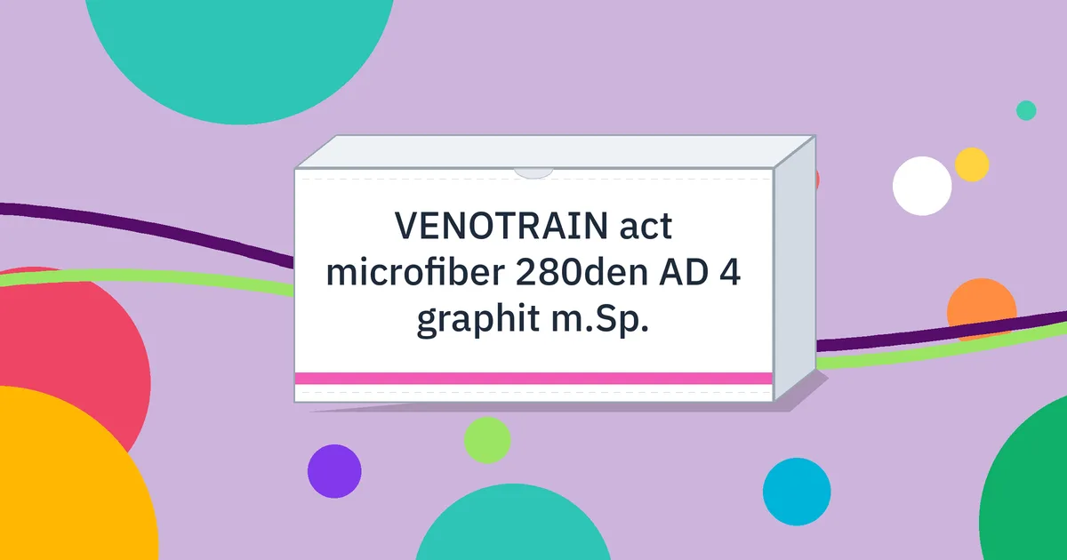 Symbolbild: Packung mit der Aufschrift VENOTRAIN act microfiber 280den AD 4 graphit m.Sp. (PZN 16209506) – Verfügbarkeit und Bezug in Apotheken in Frankfurt am Main