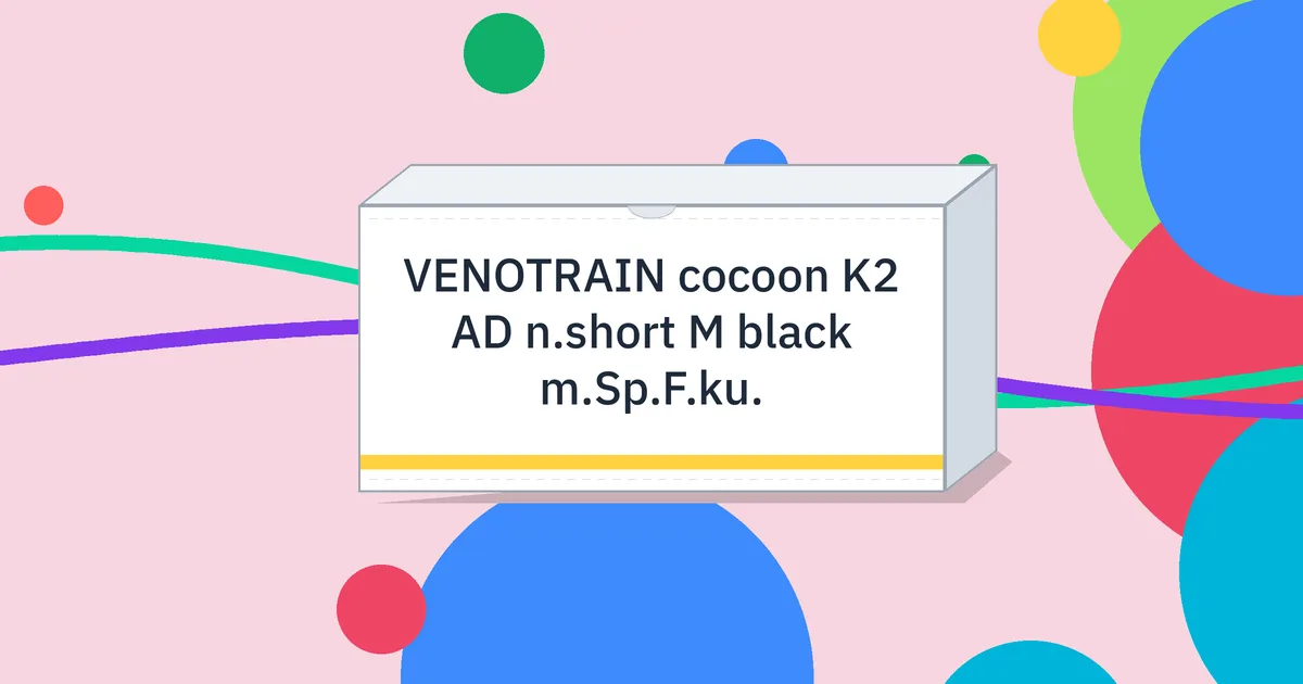 Symbolbild: Packung mit der Aufschrift VENOTRAIN cocoon K2 AD n.short M black m.Sp.F.ku. (PZN 14401659) – Verfügbarkeit und Bezug in Apotheken in Frankfurt am Main
