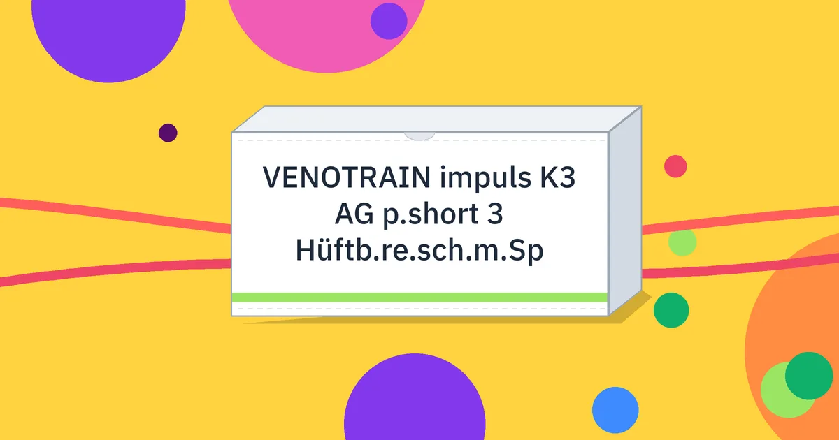 Symbolbild: Packung mit der Aufschrift VENOTRAIN impuls K3 AG p.short 3 Hüftb.re.sch.m.Sp (PZN 10293948) – Verfügbarkeit und Bezug in Apotheken in Frankfurt am Main