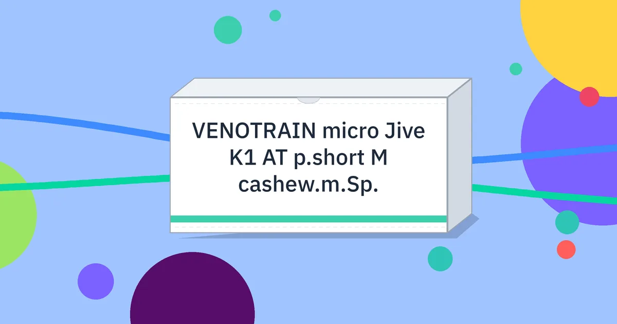 Symbolbild: Packung mit der Aufschrift VENOTRAIN micro Jive K1 AT p.short M cashew.m.Sp. (PZN 20765986) – Verfügbarkeit und Bezug in Apotheken in Frankfurt am Main