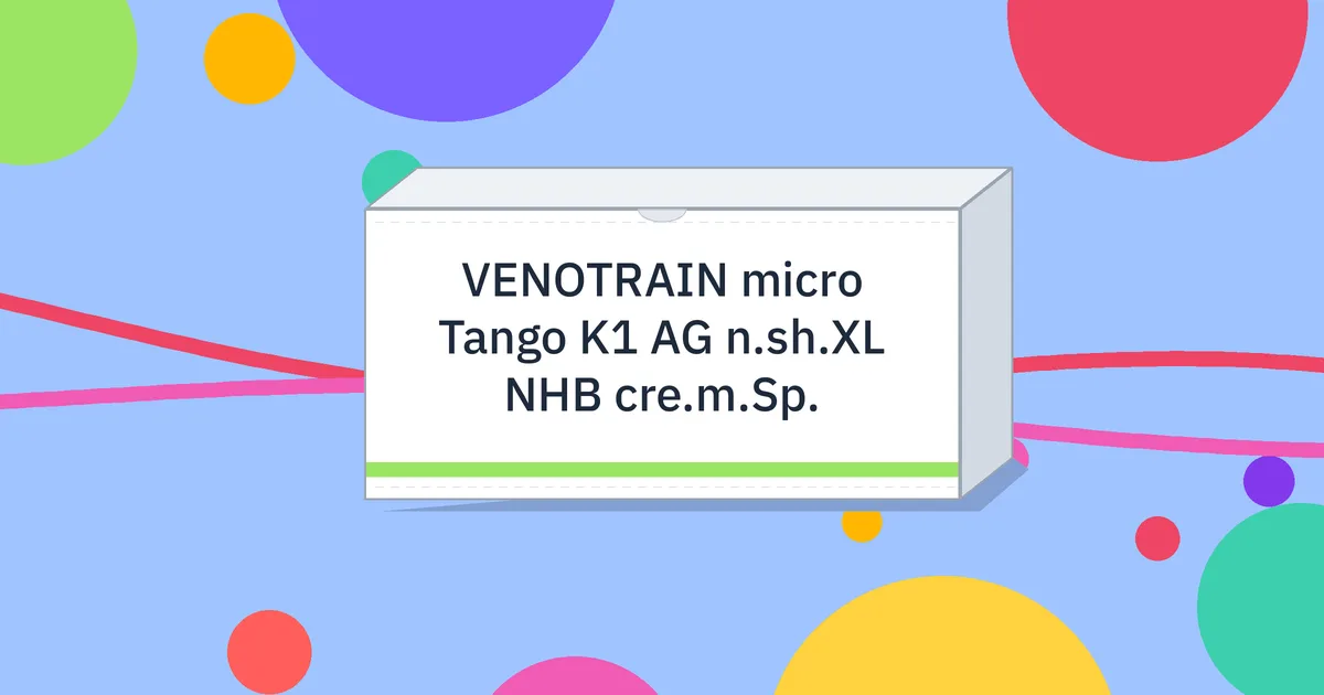 Symbolbild: Packung mit der Aufschrift VENOTRAIN micro Tango K1 AG n.sh.XL NHB cre.m.Sp. (PZN 17762955) – Verfügbarkeit und Bezug in Apotheken in Frankfurt am Main