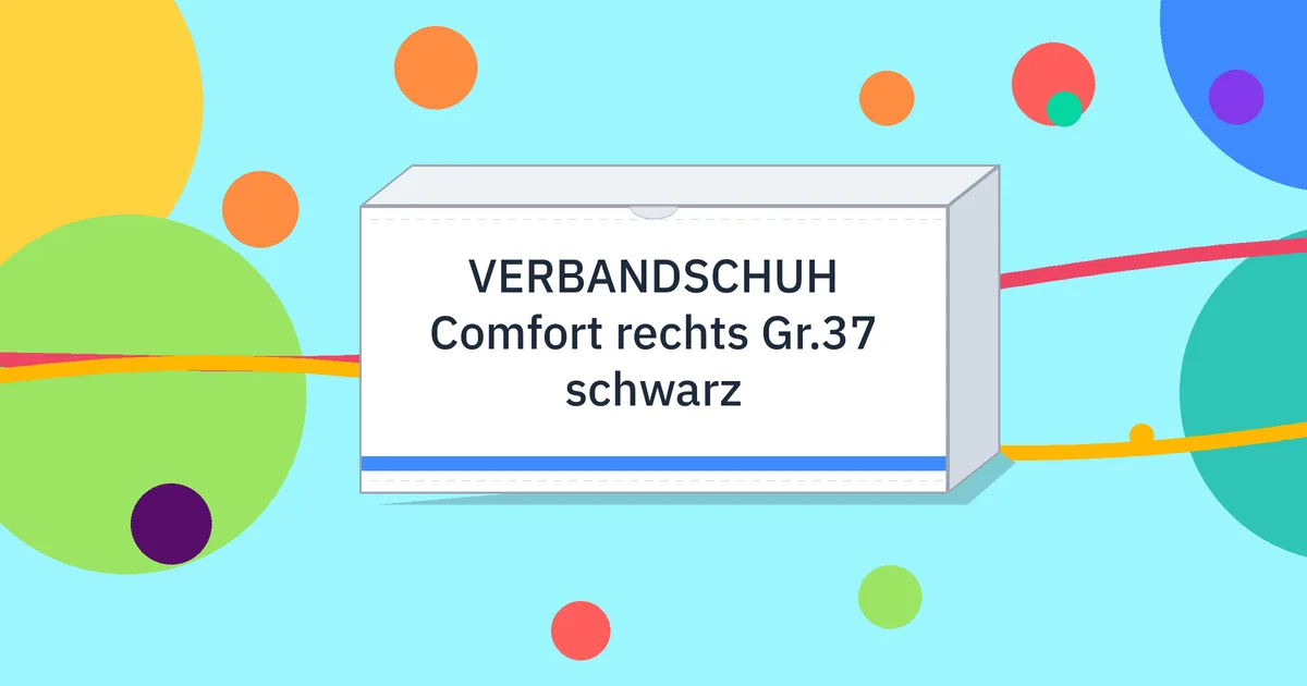 Symbolbild: Packung mit der Aufschrift VERBANDSCHUH Comfort rechts Gr.37 schwarz (PZN 11014790) – Verfügbarkeit und Bezug in Apotheken in Frankfurt am Main