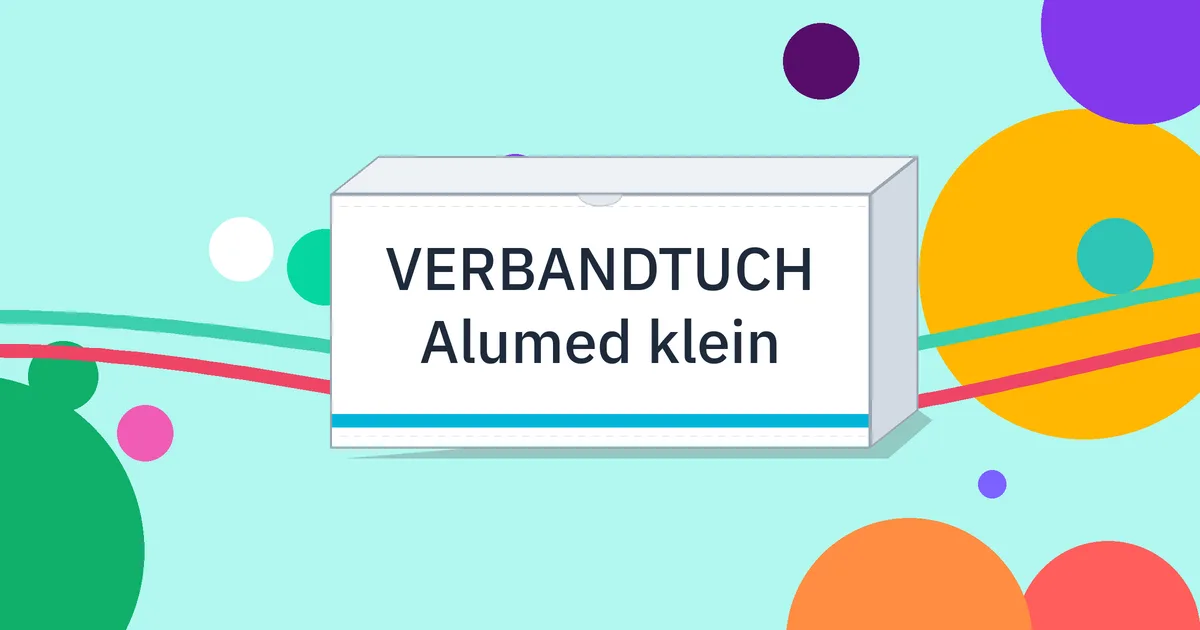 Symbolbild: Packung mit der Aufschrift VERBANDTUCH Alumed klein (PZN 05041529) – Verfügbarkeit und Bezug in Apotheken in Frankfurt am Main