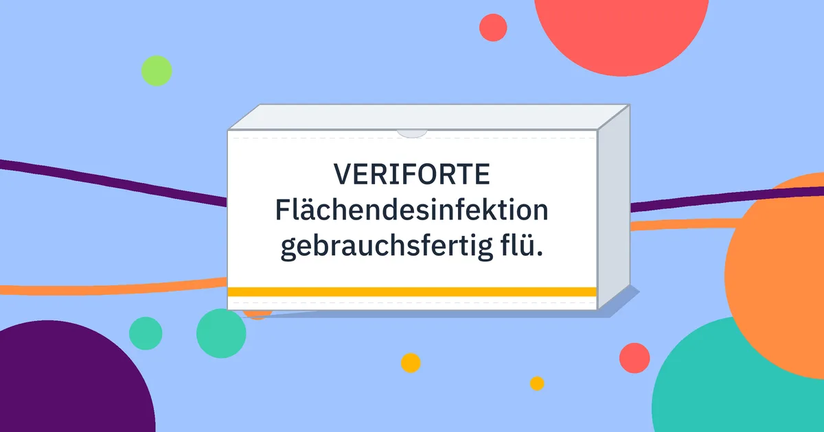 Symbolbild: Packung mit der Aufschrift VERIFORTE Flächendesinfektion gebrauchsfertig flü. (PZN 16611935) – Verfügbarkeit und Bezug in Apotheken in Frankfurt am Main