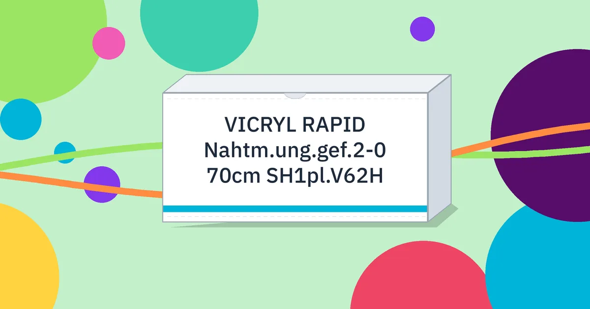 Symbolbild: Packung mit der Aufschrift VICRYL RAPID Nahtm.ung.gef.2-0 70cm SH1pl.V62H (PZN 16256730) – Verfügbarkeit und Bezug in Apotheken in Frankfurt am Main