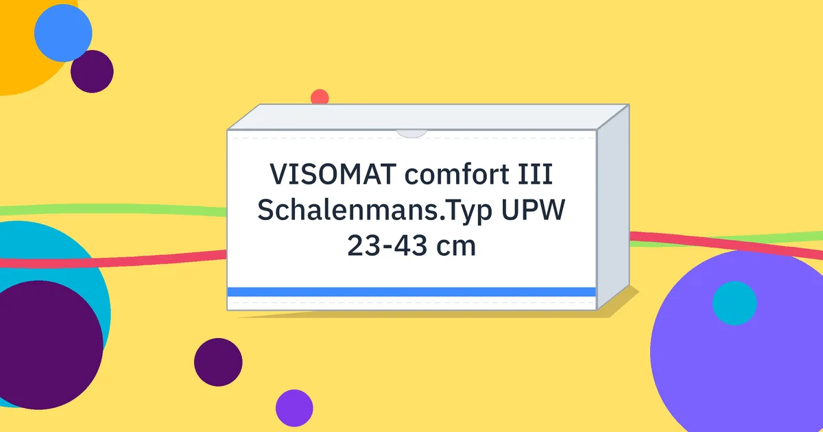 Symbolbild: Packung mit der Aufschrift VISOMAT comfort III Schalenmans.Typ UPW 23-43 cm (PZN 00044977) – Verfügbarkeit und Bezug in Apotheken in Frankfurt am Main