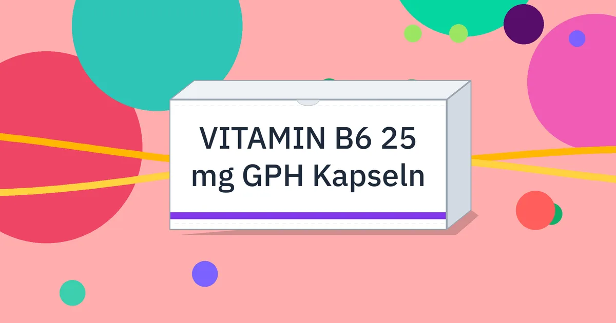 Symbolbild: Packung mit der Aufschrift VITAMIN B6 25 mg GPH Kapseln (PZN 14364697) – Verfügbarkeit und Bezug in Apotheken in Frankfurt am Main
