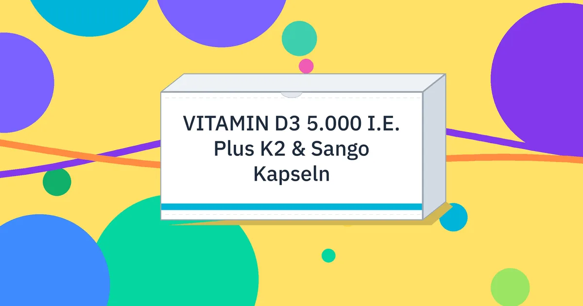 Symbolbild: Packung mit der Aufschrift VITAMIN D3 5.000 I.E. Plus K2 & Sango Kapseln (PZN 15737048) – Verfügbarkeit und Bezug in Apotheken in Frankfurt am Main