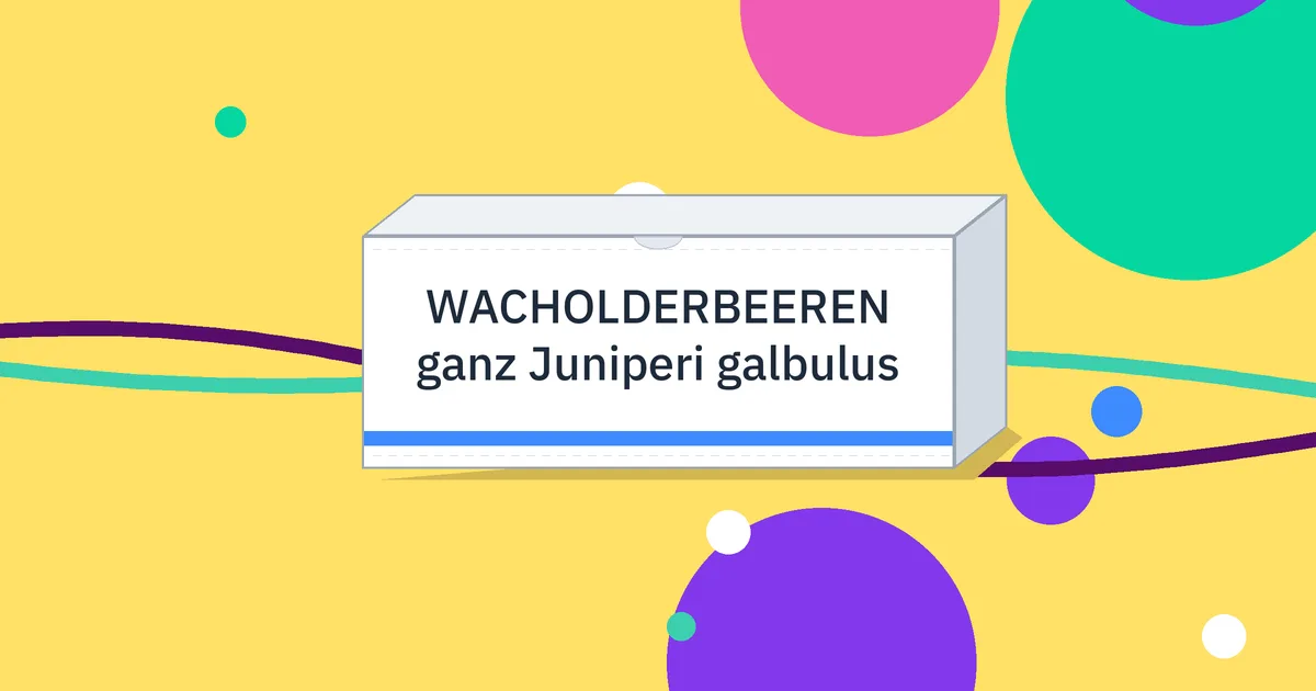 Symbolbild: Packung mit der Aufschrift WACHOLDERBEEREN ganz Juniperi galbulus (PZN 20948847) – Verfügbarkeit und Bezug in Apotheken in Frankfurt am Main