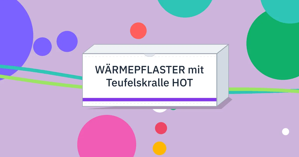 Symbolbild: Packung mit der Aufschrift WÄRMEPFLASTER mit Teufelskralle HOT (PZN 11658843) – Verfügbarkeit und Bezug in Apotheken in Frankfurt am Main