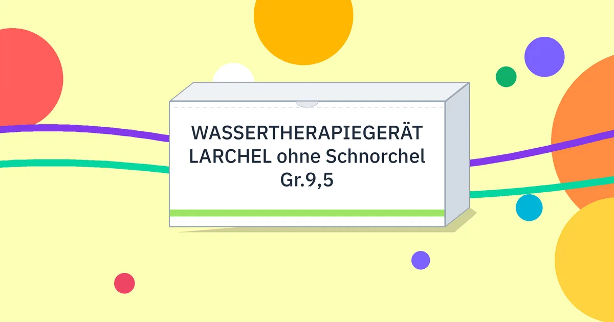 Symbolbild: Packung mit der Aufschrift WASSERTHERAPIEGERÄT LARCHEL ohne Schnorchel Gr.9,5 (PZN 20227993) – Verfügbarkeit und Bezug in Apotheken in Frankfurt am Main