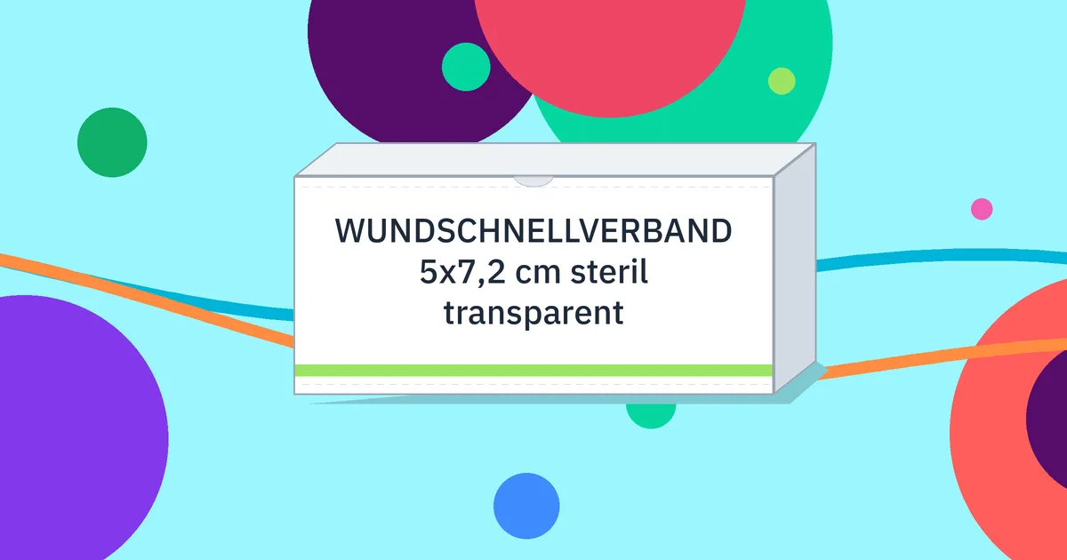 Symbolbild: Packung mit der Aufschrift WUNDSCHNELLVERBAND 5x7,2 cm steril transparent (PZN 20001958) – Verfügbarkeit und Bezug in Apotheken in Frankfurt am Main