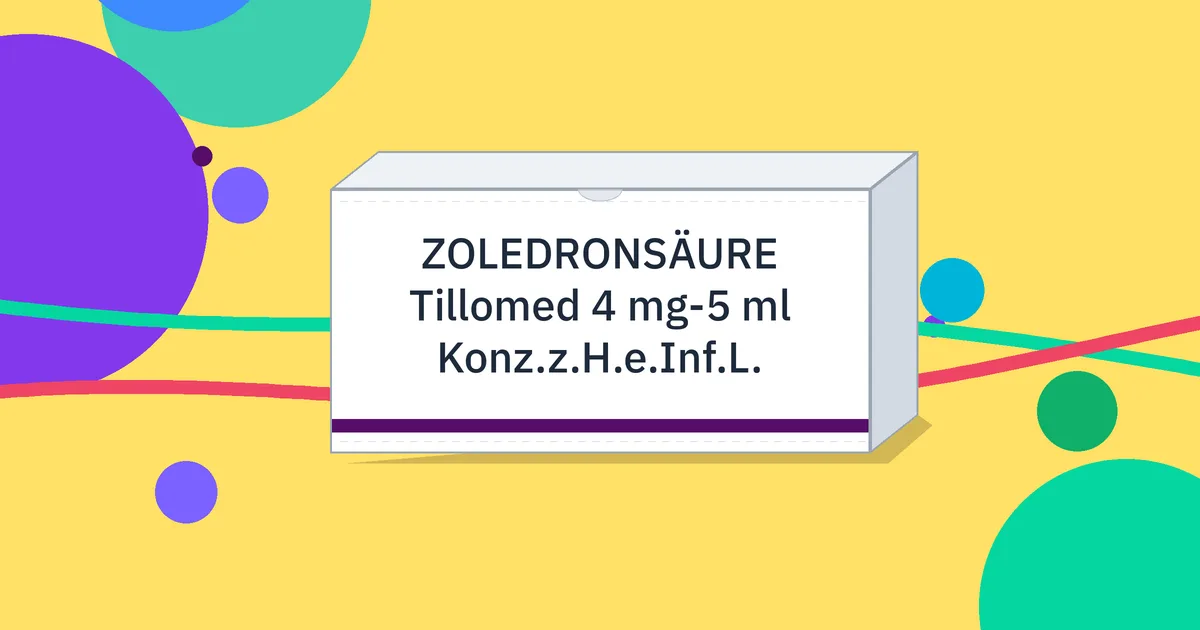 Symbolbild: Packung mit der Aufschrift ZOLEDRONSÄURE Tillomed 4 mg-5 ml Konz.z.H.e.Inf.L. (PZN 11132532) – Verfügbarkeit und Bezug in Apotheken in Frankfurt am Main