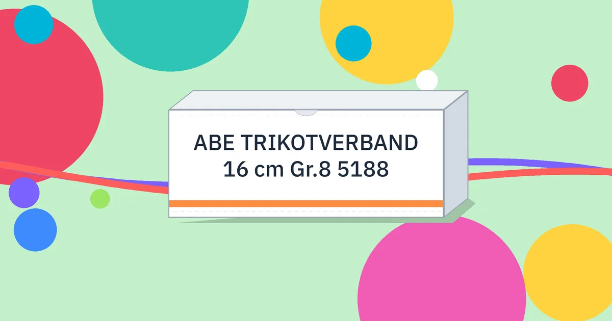Symbolbild: Packung mit der Aufschrift ABE TRIKOTVERBAND 16 cm Gr.8 5188 (PZN 01331466) – Verfügbarkeit und Bezug in Apotheken in Frankfurt am Main