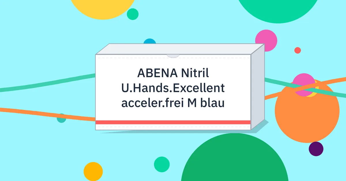 Symbolbild: Packung mit der Aufschrift ABENA Nitril U.Hands.Excellent acceler.frei M blau (PZN 20169333) – Verfügbarkeit und Bezug in Apotheken in Frankfurt am Main